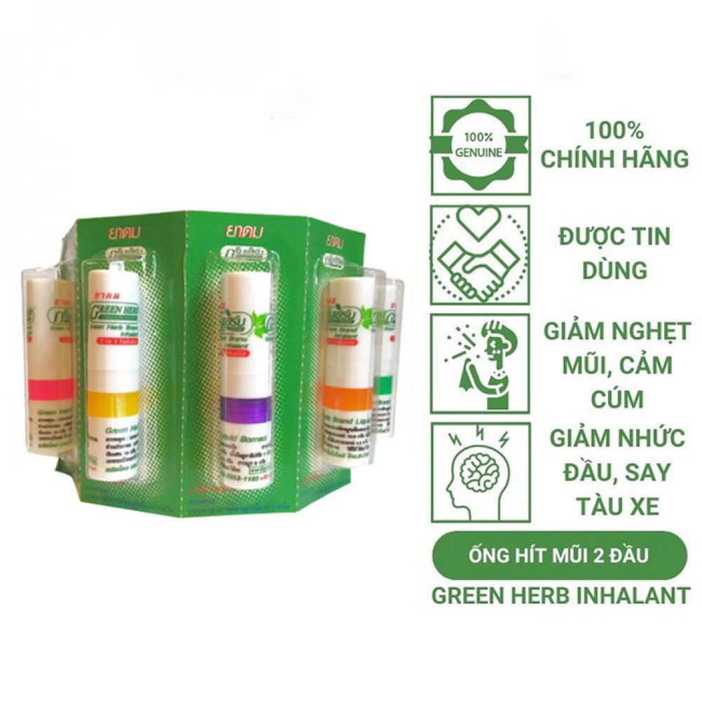 Ống hít 2 Đầu Green Herb Brand Inhalant xanh lá - Dầu Lăn Hít Nhân Sâm ...